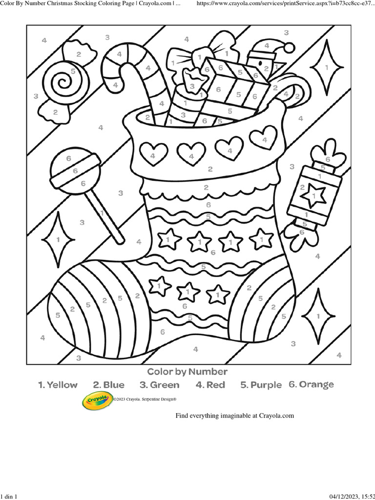 Color by Number Christmas Stocking Coloring Page - Crayola - Com ...