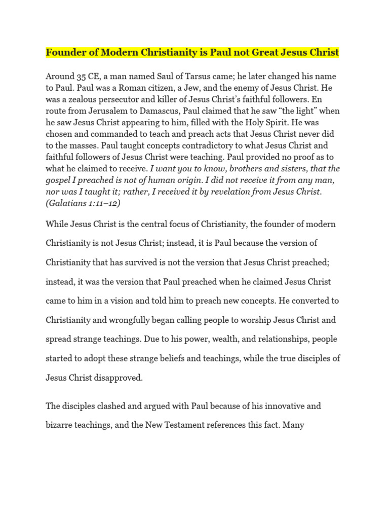 Founder of Modern Christianity Is Paul Not Jesus Christ | PDF | Paul ...