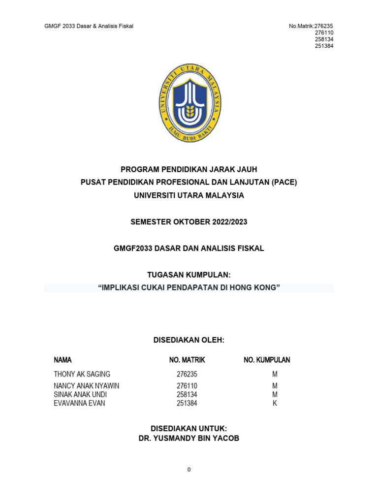 Tugasan Kumpulan Dasar & Analisis Fiskal | PDF