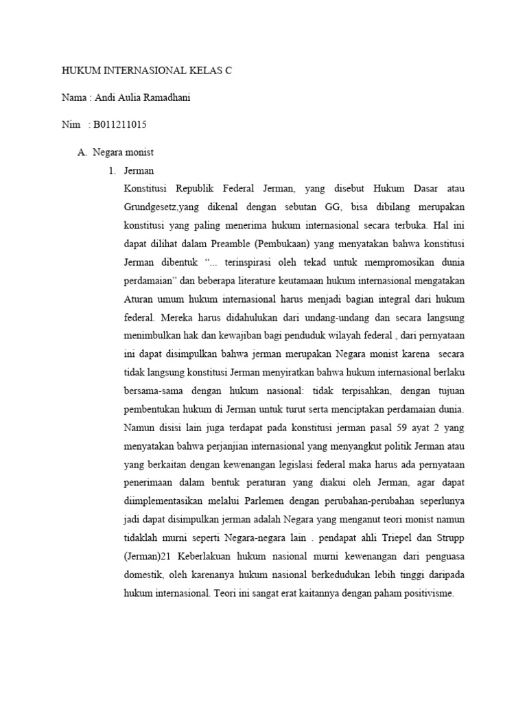 Negara Monist dalam Hukum Internasional | PDF | Hukum