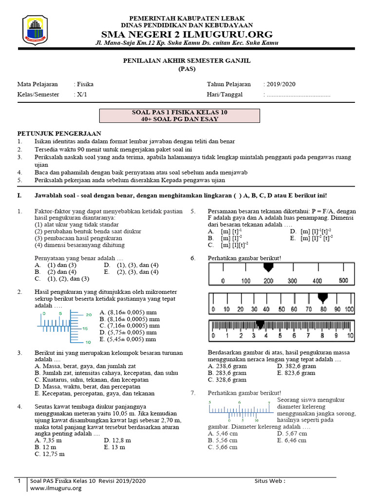 4 DICARIGURU - COM - Soal PAS 1 Fisika Kelas 10 | PDF