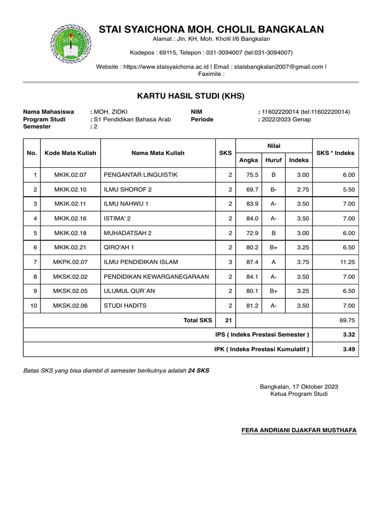 Cetak Laporan KHS Mahasiswa 2 | PDF