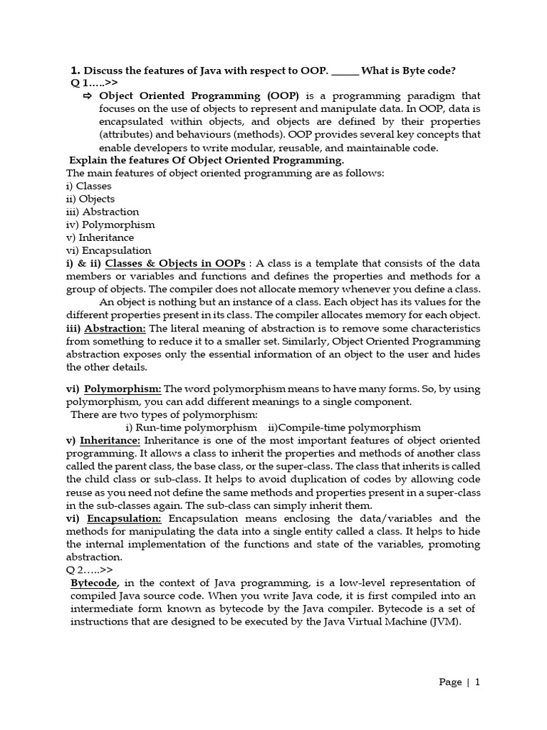 Oops Exam Pdf Inheritance Object Oriented Programming Method Computer Programming