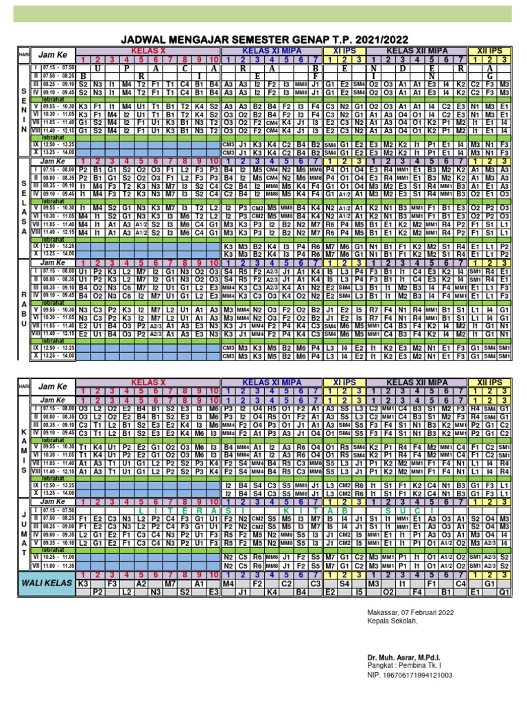 Jadwal Mengajar Daring Semester Genap-6 Tp. 2021-2022 | PDF