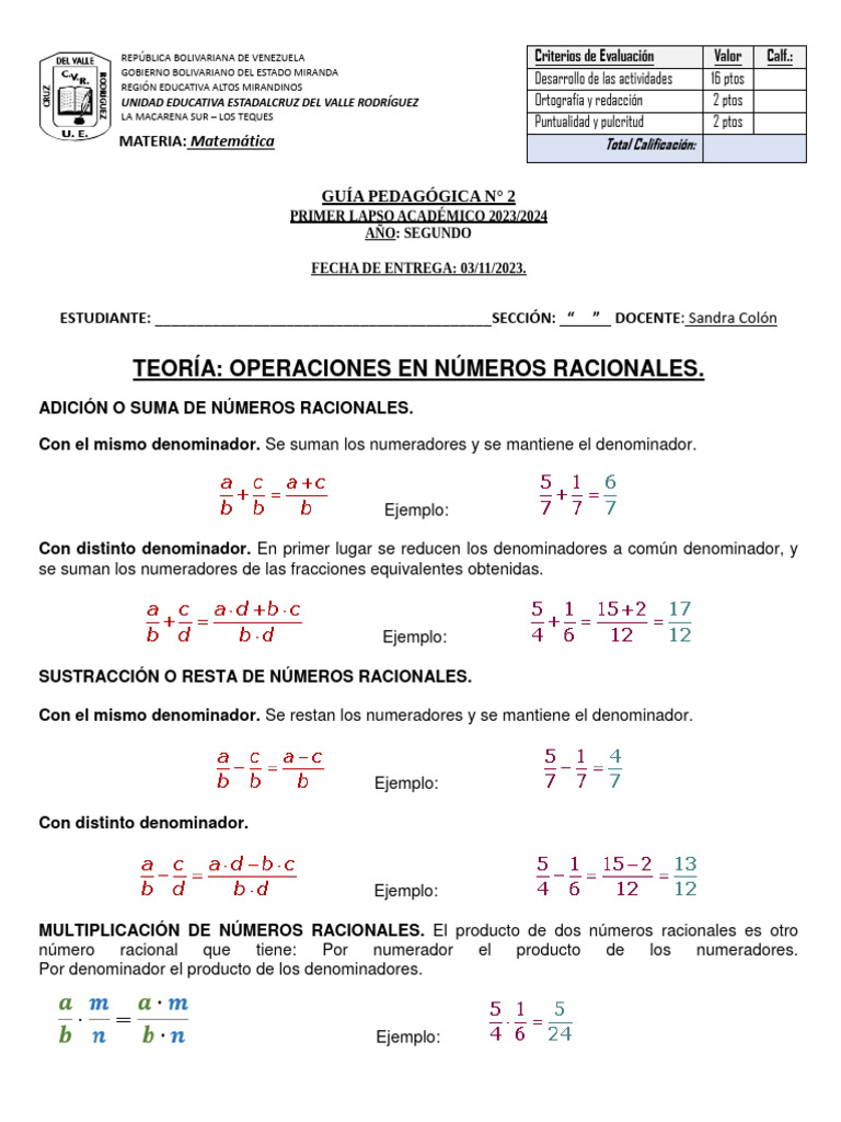 Guía Pedagógica #2 de Matemática 2do Año | Descargar gratis PDF ...