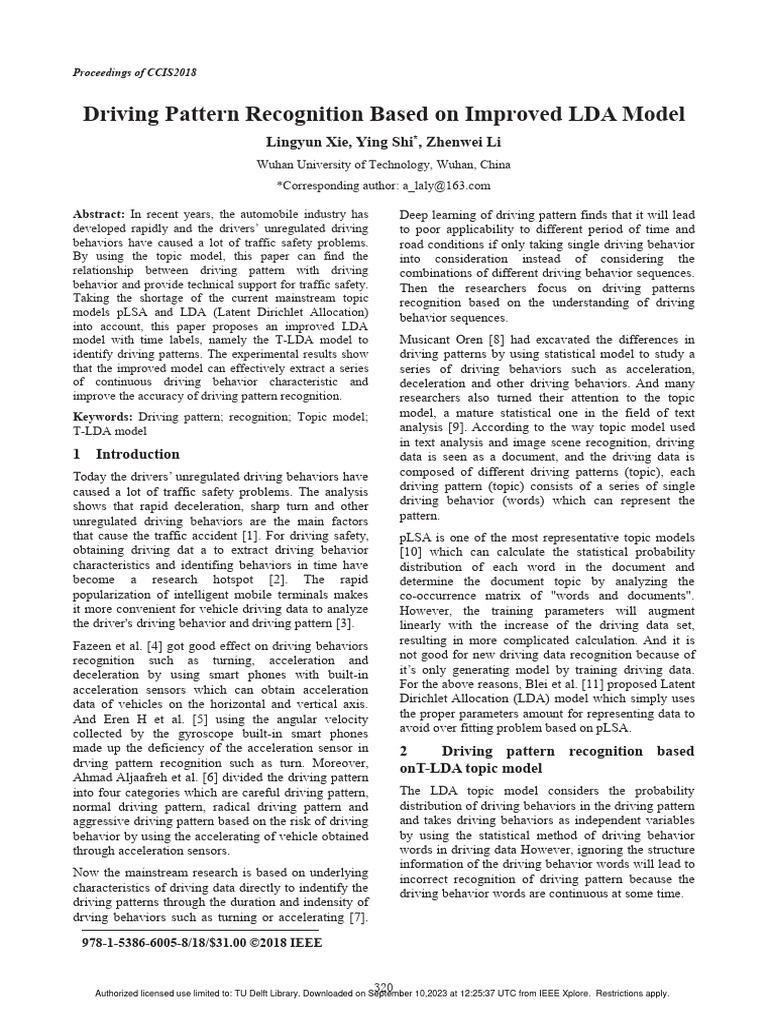 Driving Pattern Recognition Based On Improved LDA Model | PDF