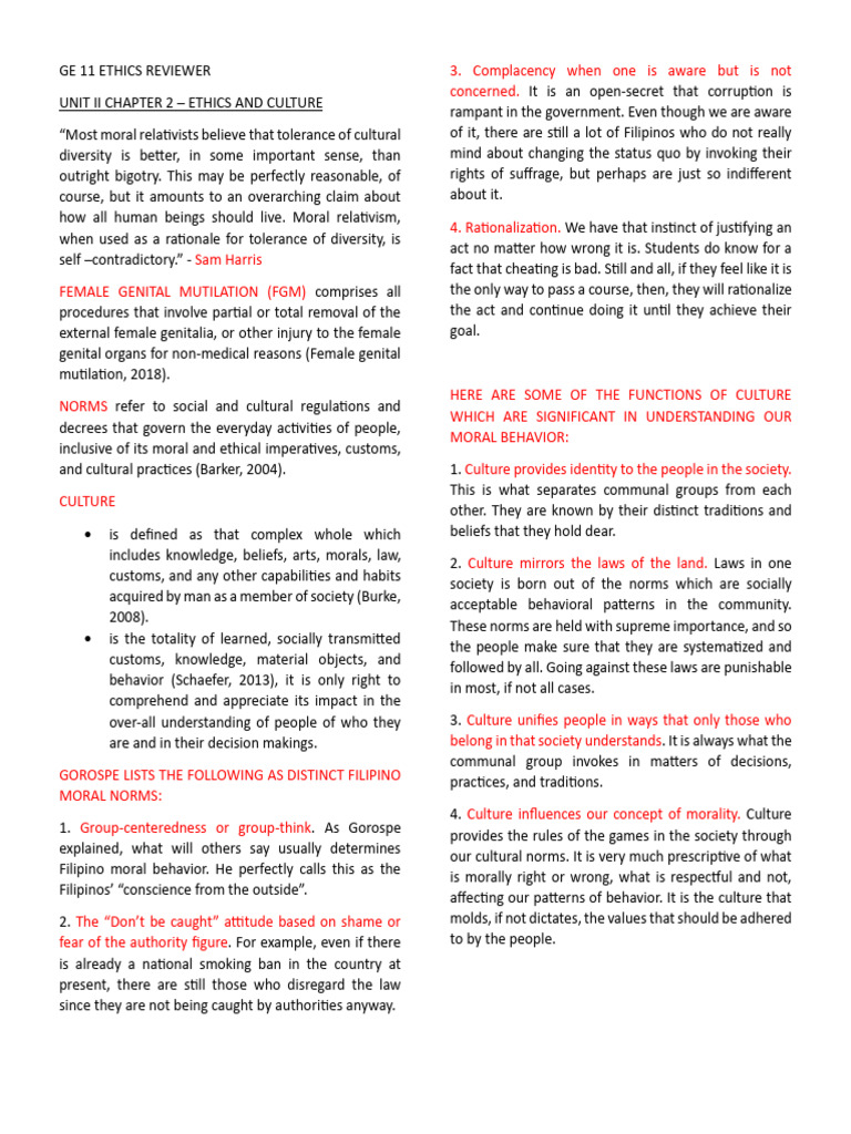 Ge 11 Ethics Reviewer | PDF | Virtue | Morality