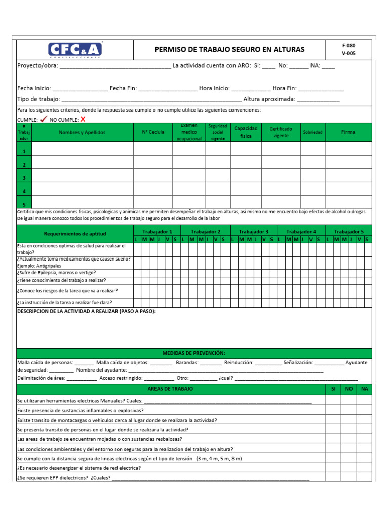Formato Permiso de Altura | PDF