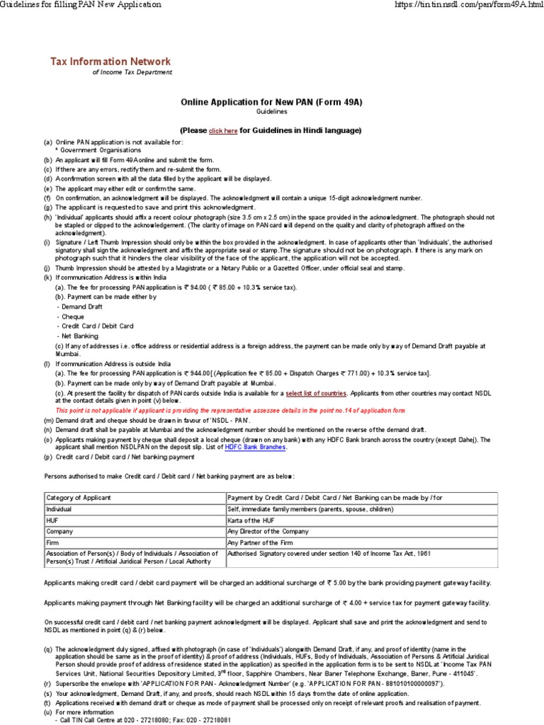 Guidelines For Filling PAN New Application | PDF | Payments | Cheque