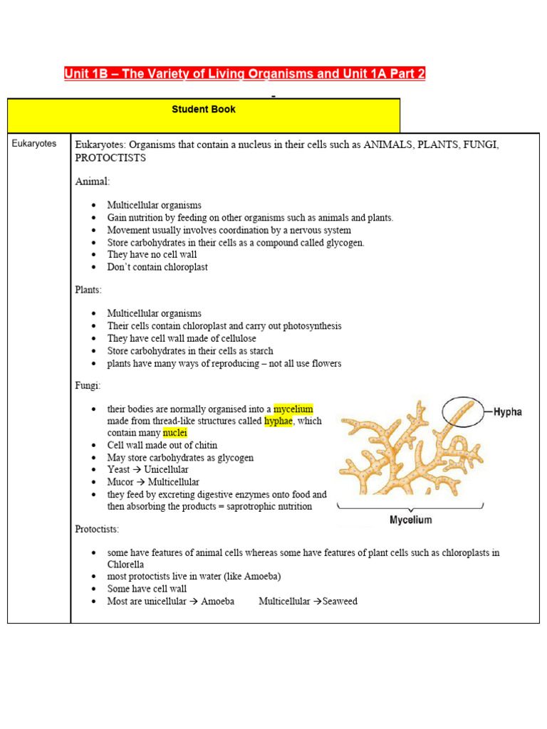 Edexcel IGCSE Unit 1B - The Variety of Living Organisms and Unit 1A ...