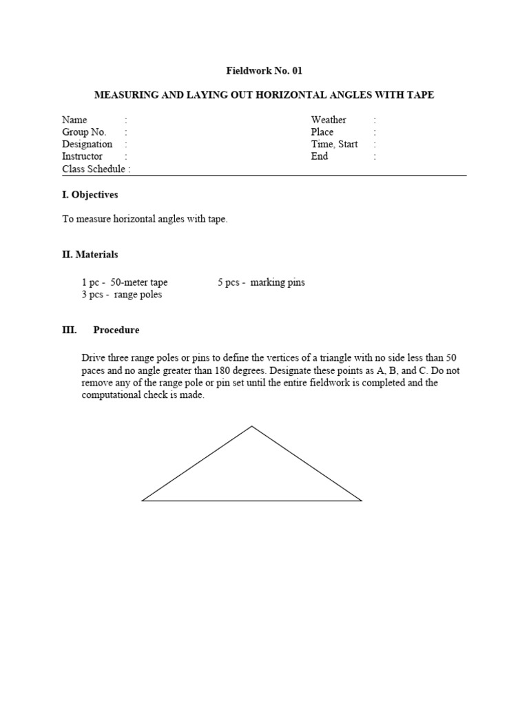 Fieldwork No. 1 (Measuring and Laying Out of Horizontal Angles) | PDF ...