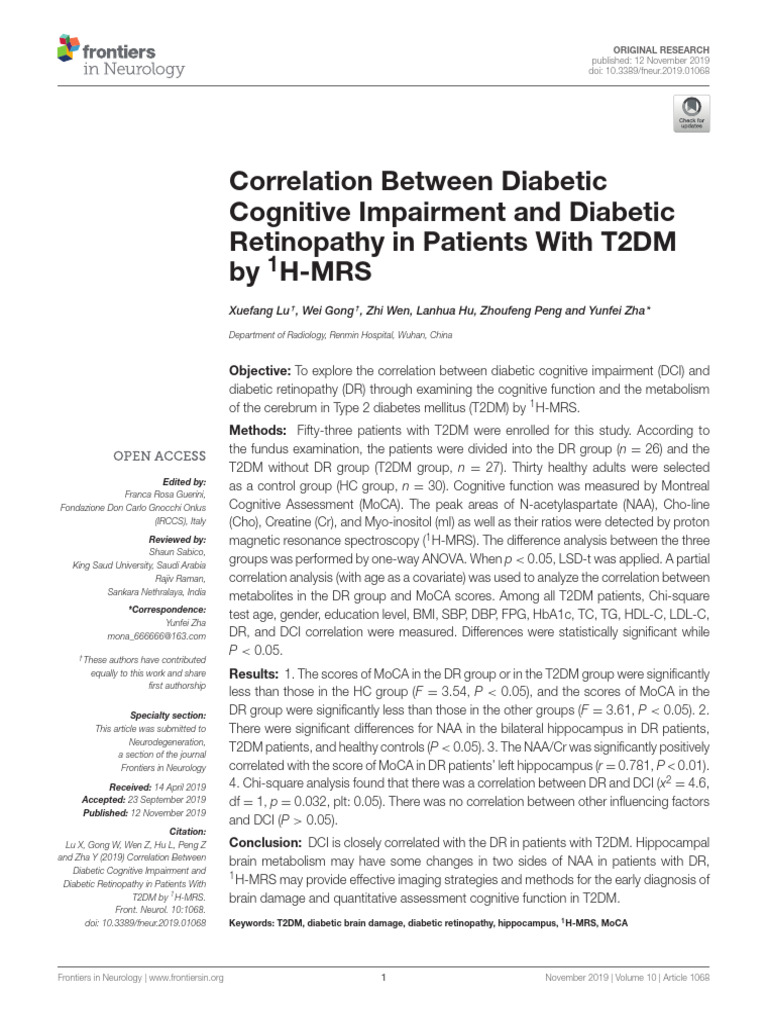 Correlation Between Diabetic Cognitive Impairment and Diabetic Retinopathy in Patients With T2DM ...