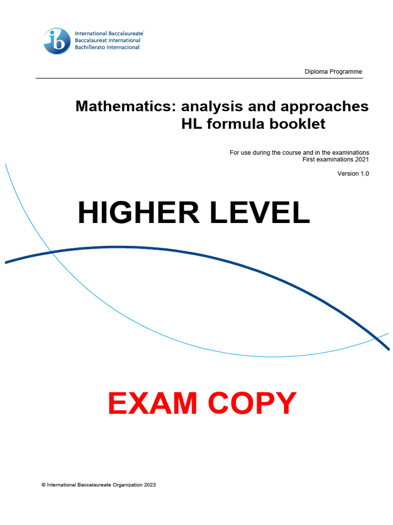 MAA HL Formula Booklet Exam | PDF | Area | Logarithm
