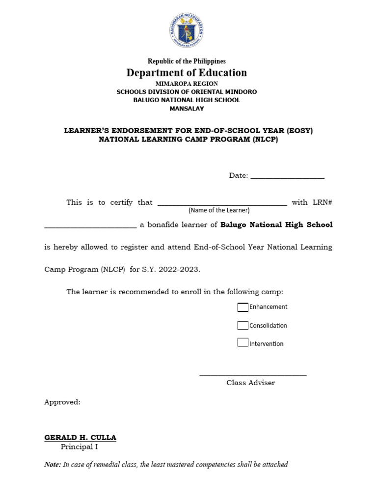 Parent Consent for NLCP Enrollment | PDF | Living Arrangements | Social ...