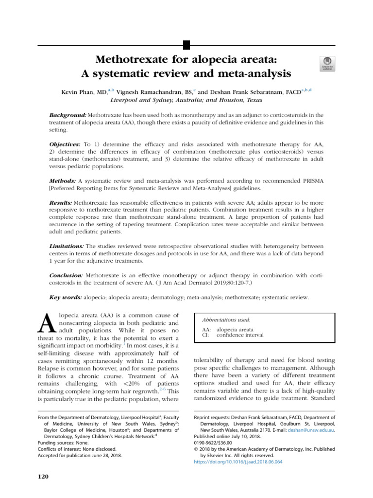 Methotrexate Alopecia Areata Pdf Systematic Review Meta Analysis
