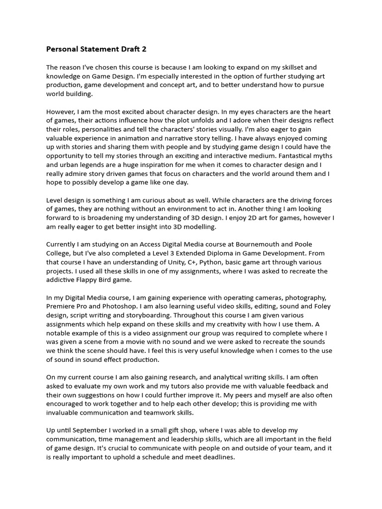 Game Design Personal Statement | PDF | Design | Cognition