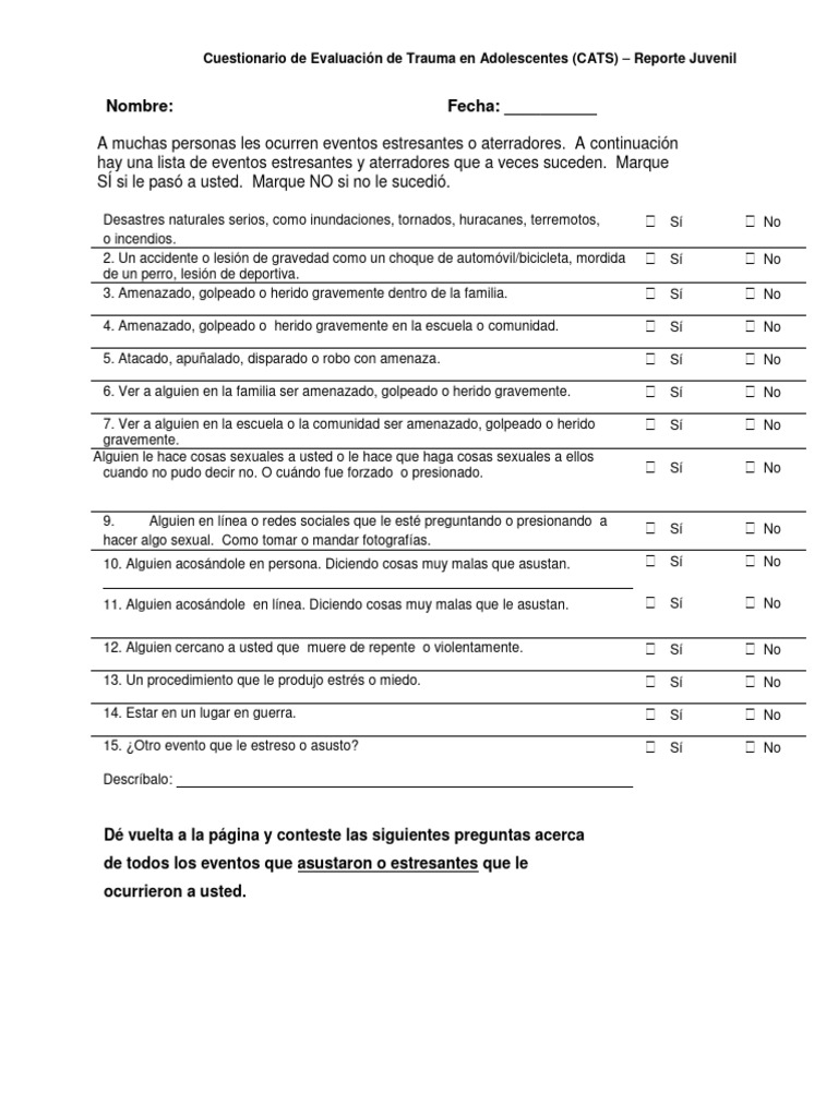Child and Adolescent Trauma Screen CATS Youth Self Report 7 17 Years ...