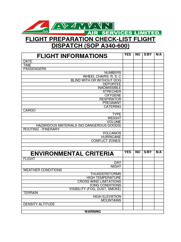 Flight Preparation Check List For International Flight | PDF | Runway ...