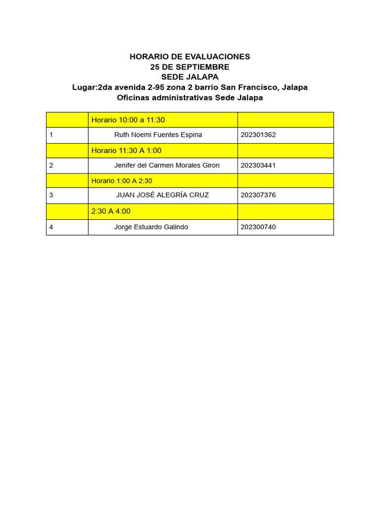 Horario de Examen | PDF