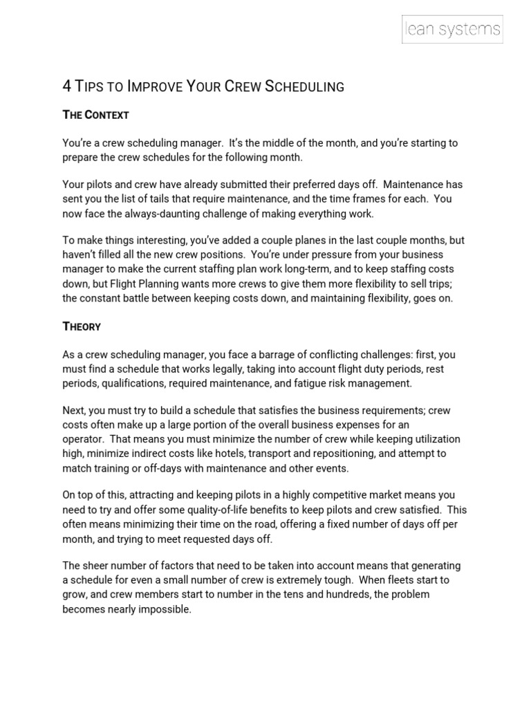 4 Tips To Improve Your Crew Scheduling | PDF | Job Satisfaction ...