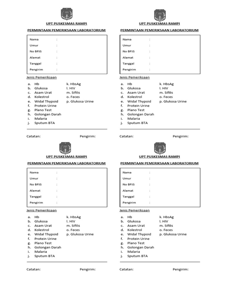 Form Permintaan Lab | PDF