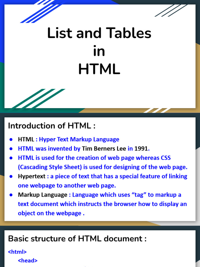 List And Tables In Html Pdf Html Element Html