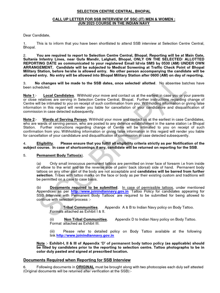 Call Letter SSC (It) Jun 2023 | PDF | Identity Document | Tattoo