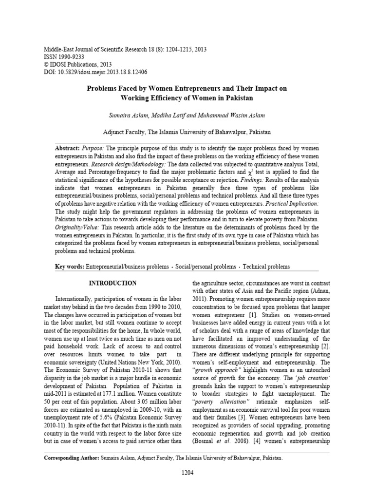 Problems Faced by Women Entrepreneurs An | PDF | Chi Squared Test ...