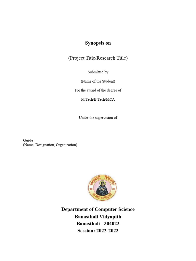 M.Tech/B.Tech/MCA Synopsis Guide | PDF