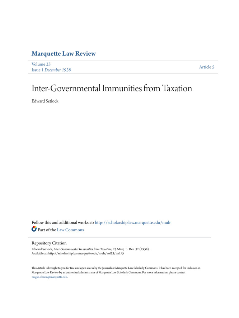 Inter-Governmental Immunities From Taxation | PDF | Sovereign Immunity ...
