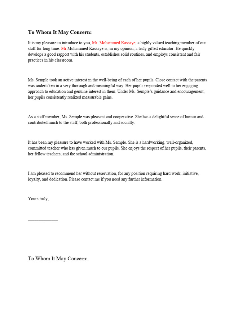 To Whom It May Concern | Download Free PDF | Teachers | Cognition
