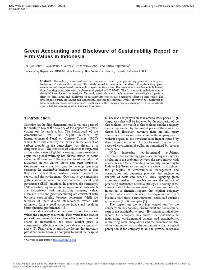 Green Accounting and Disclosure of Sustainability | PDF | Coefficient ...