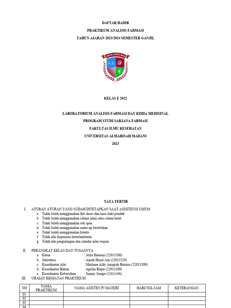 Absen Lab. Afkm 1 | PDF