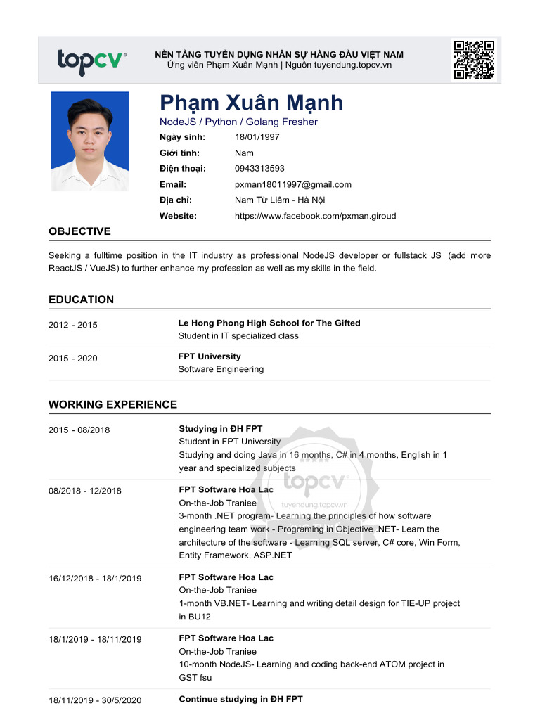 IT Career Journey of Phạm Xuân Mạnh | PDF | My Sql | Data Management Software