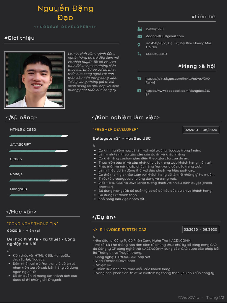 CV NodeJS Developer | PDF