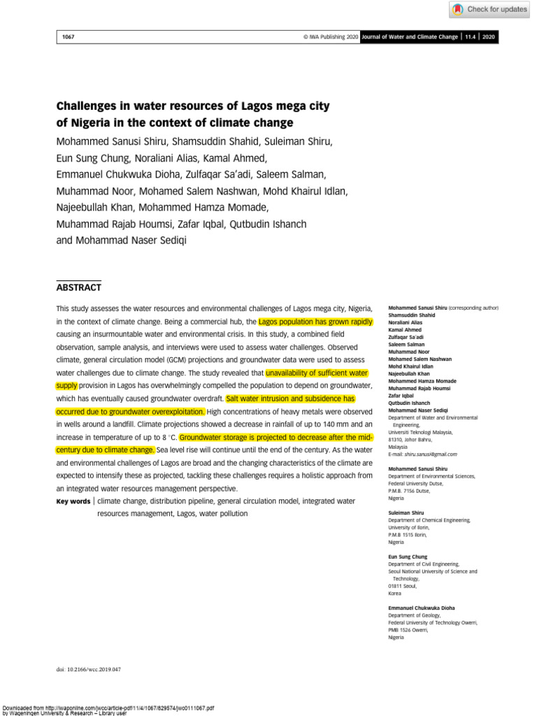 Lagos Water Resources and Climate Challenges | PDF | Groundwater ...