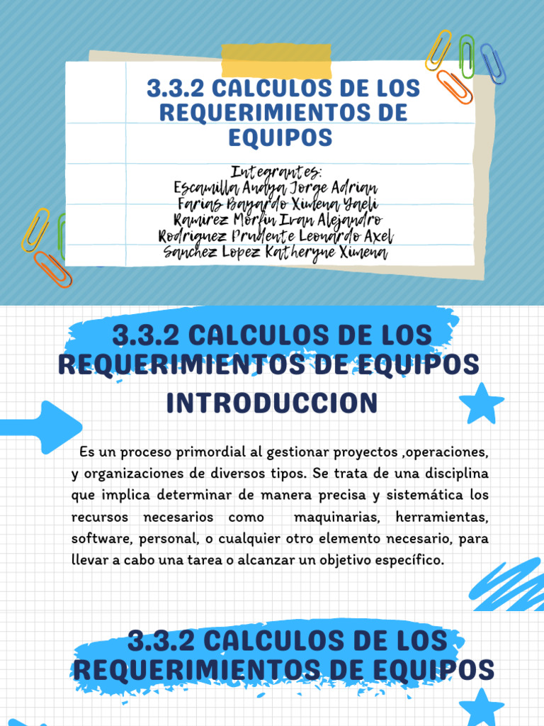 3.3.2 Calculos de Los - Requerimientos de - Equipos | Descargar gratis PDF | Informática