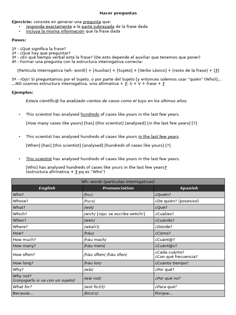 Question Formation Practice | PDF | Foreign Language Studies