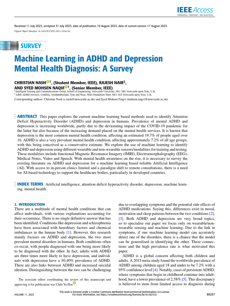 Machine Learning In Adhd And Depression Mental Health Diagnosis A