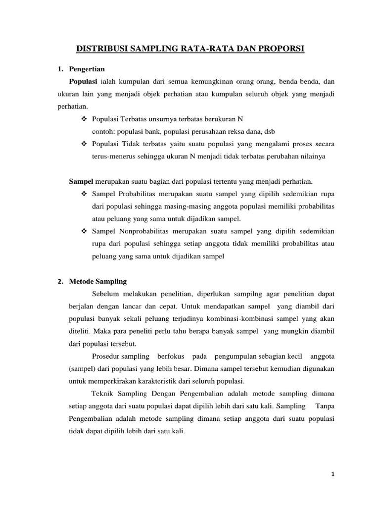 Distribusi Sampling Rata Rata Dan Propor | PDF