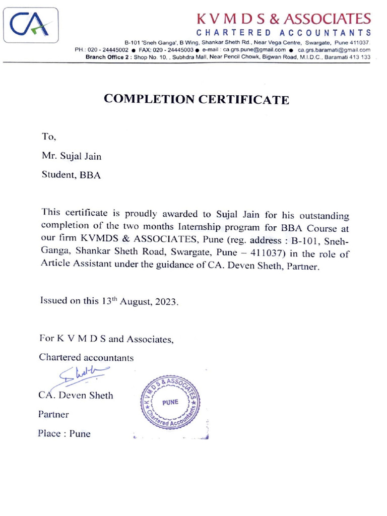 Internship Certificate | PDF