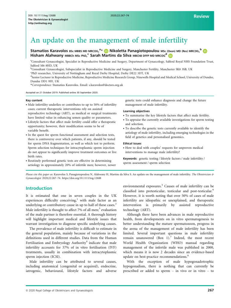2020 An Update On The Management of Male Infertility | PDF ...
