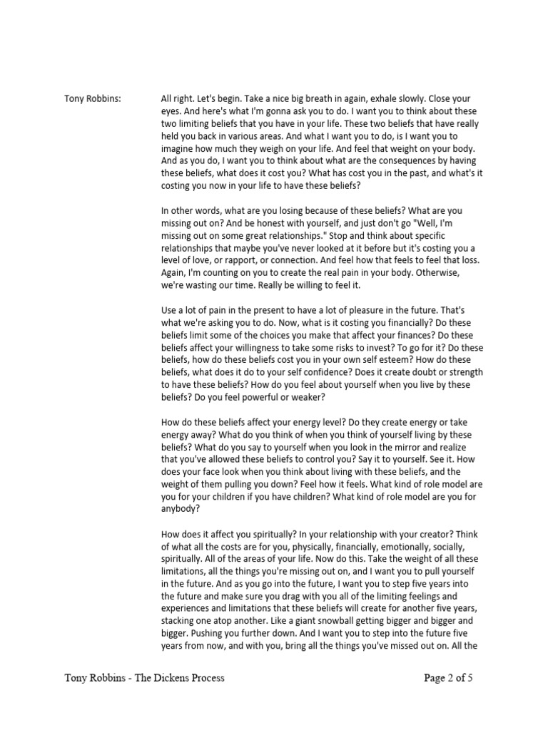 Tony Robbins - The Dickens Process | PDF | Pain | Psychological Concepts