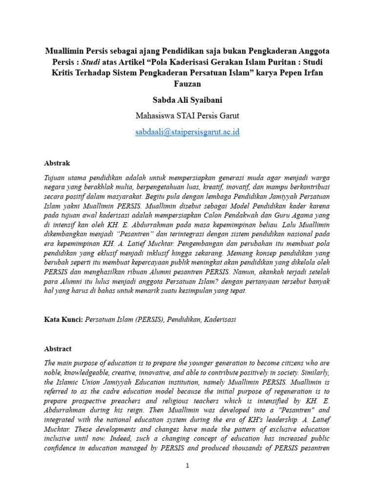 Muallimin Persis Sebagai Ajang Pendidikan Saja Bukan Pengkaderan Anggota Persis - Sabda Ali ...