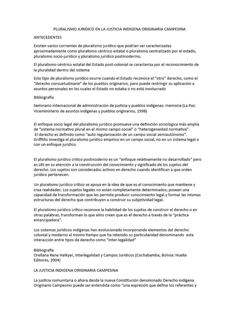 Pluralismo Juridico en La Justicia Indigena Originaria Campesina | PDF | Justicia | Crimen y ...