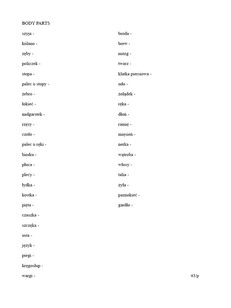 Body Parts Test | PDF