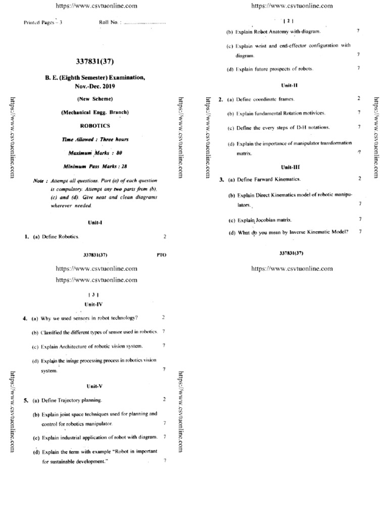 Me 337831 Robotics Dec 2019 | PDF