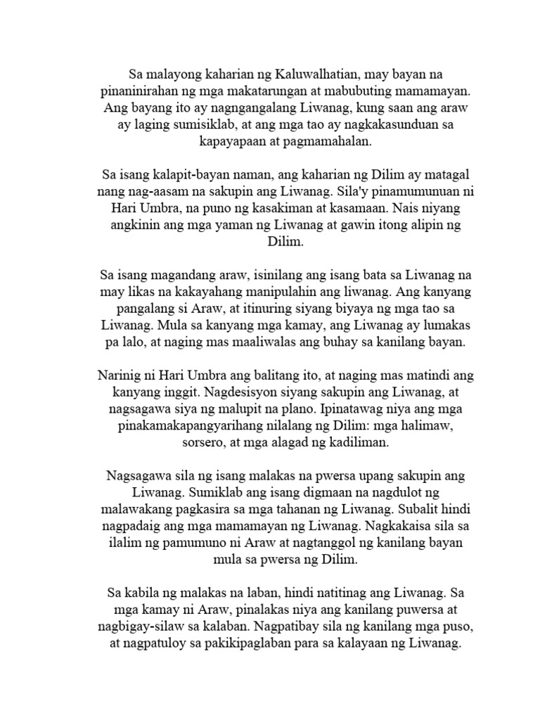 Ang Laban NG Bayan NG Liwanag at Dilim | PDF