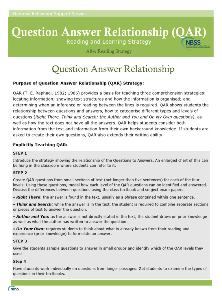 Qar Strategy Handout | PDF | Reading Comprehension | Question