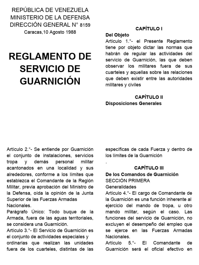 Reglamento Del Servicio de Guarnición | PDF | Comandante en jefe ...
